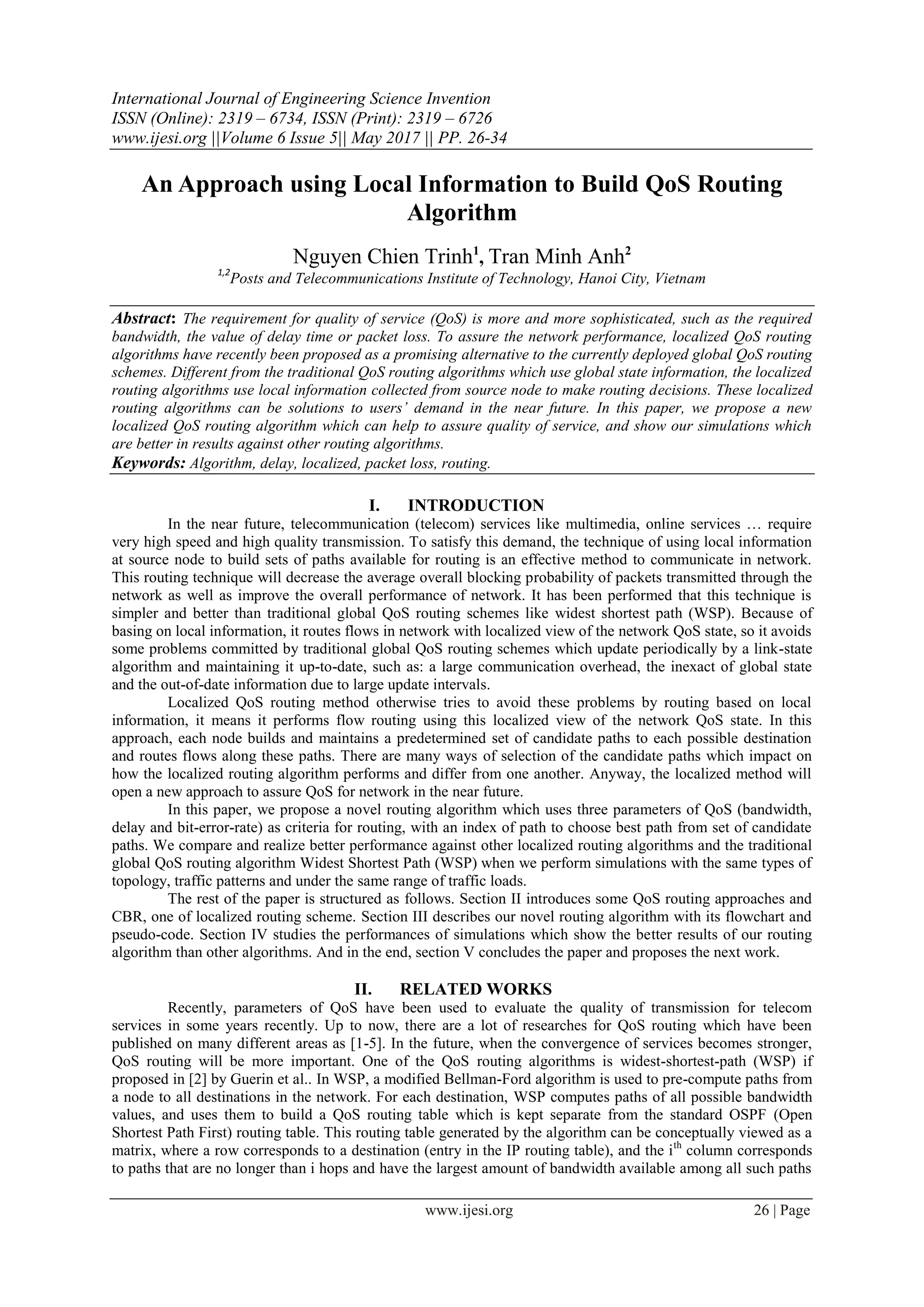 An Approach Using Local Information To Build Qos Routing Algorithm Pdf