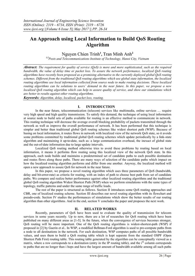 An Approach Using Local Information To Build Qos Routing Algorithm Pdf 2376