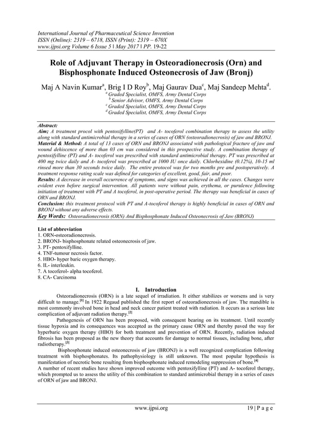 Role of Adjuvant Therapy in Osteoradionecrosis (Orn) and Bisphosphonate ...