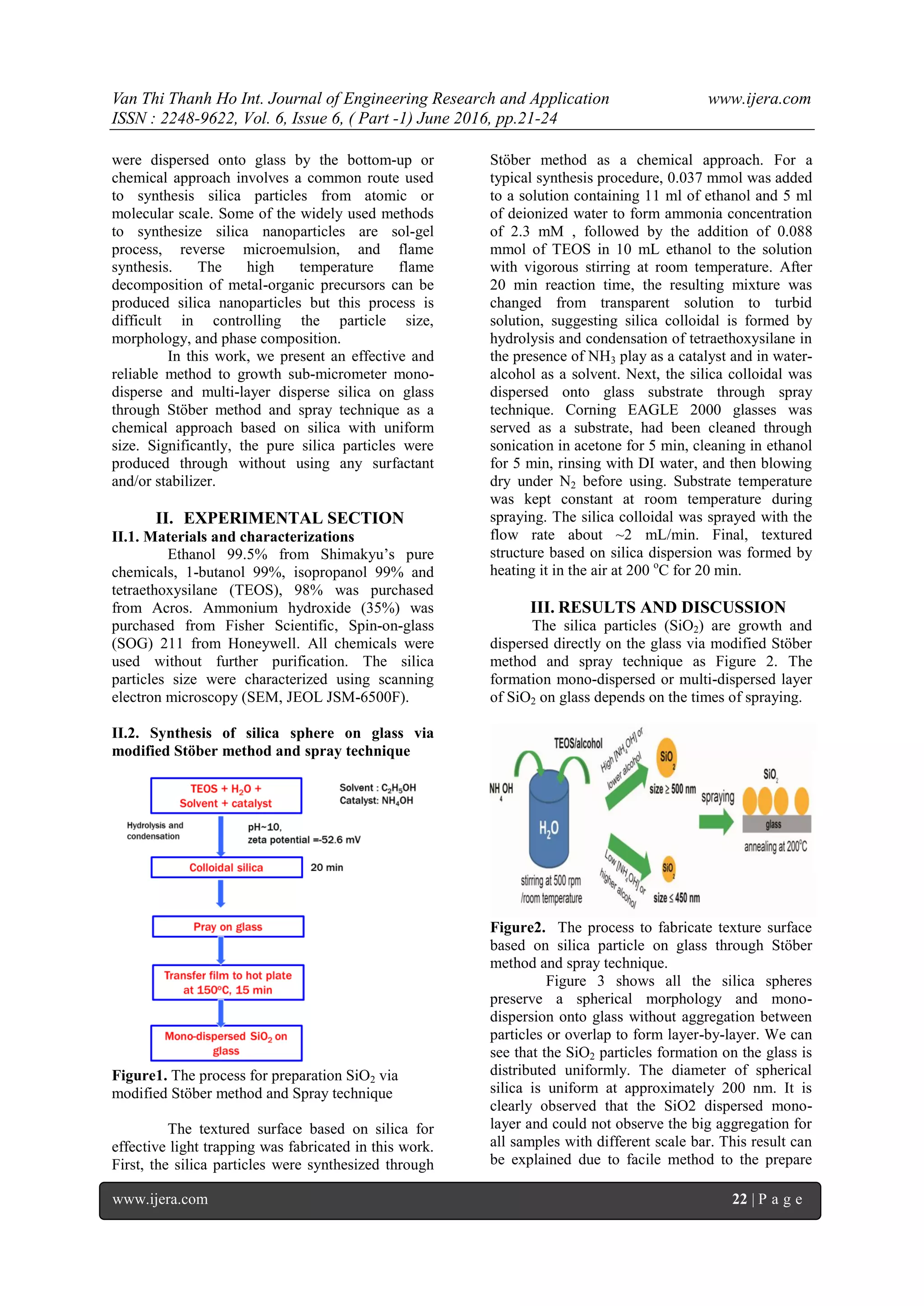 Growth and Dispersion the Silica Particle on the Glass via Modified ...