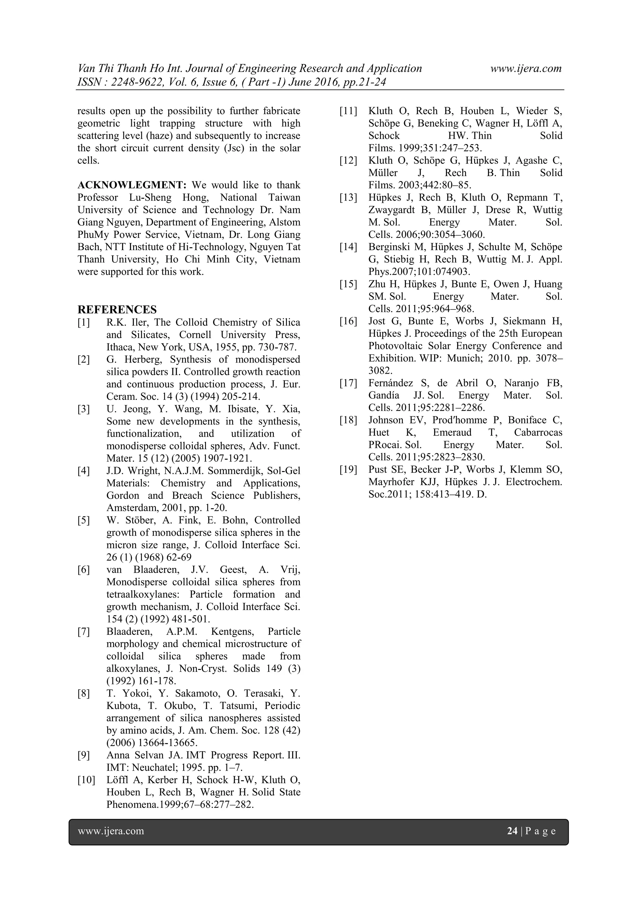 Growth and Dispersion the Silica Particle on the Glass via Modified ...