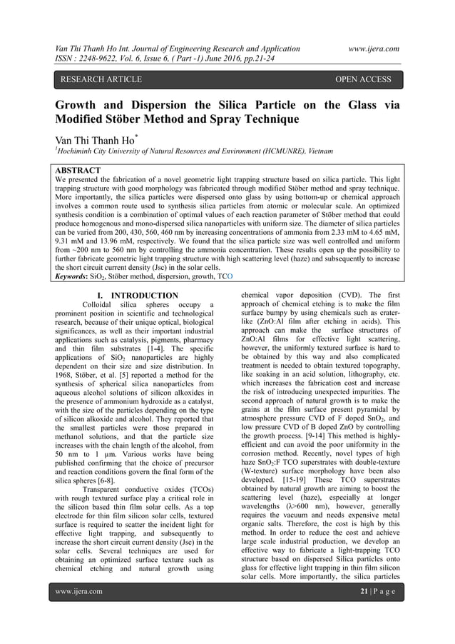 Growth and Dispersion the Silica Particle on the Glass via Modified ...