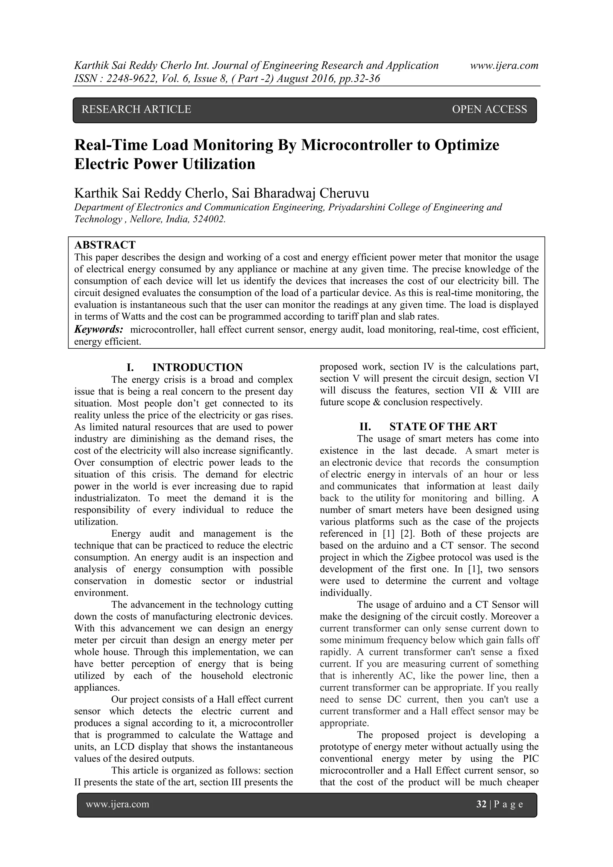 Real-Time Load Monitoring By Microcontroller to Optimize Electric Power Utilization | PDF