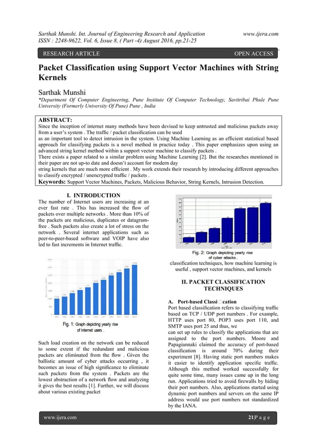 Packet Classification Using Support Vector Machines With String Kernels