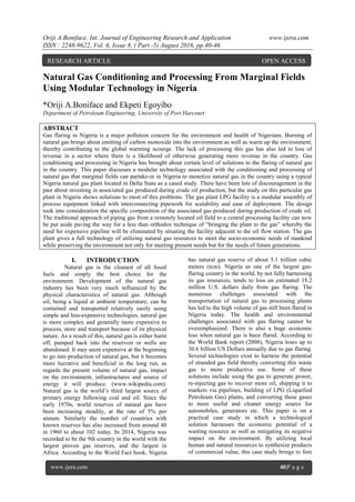 Natural Gas Conditioning and Processing From Marginal Fields Using ...