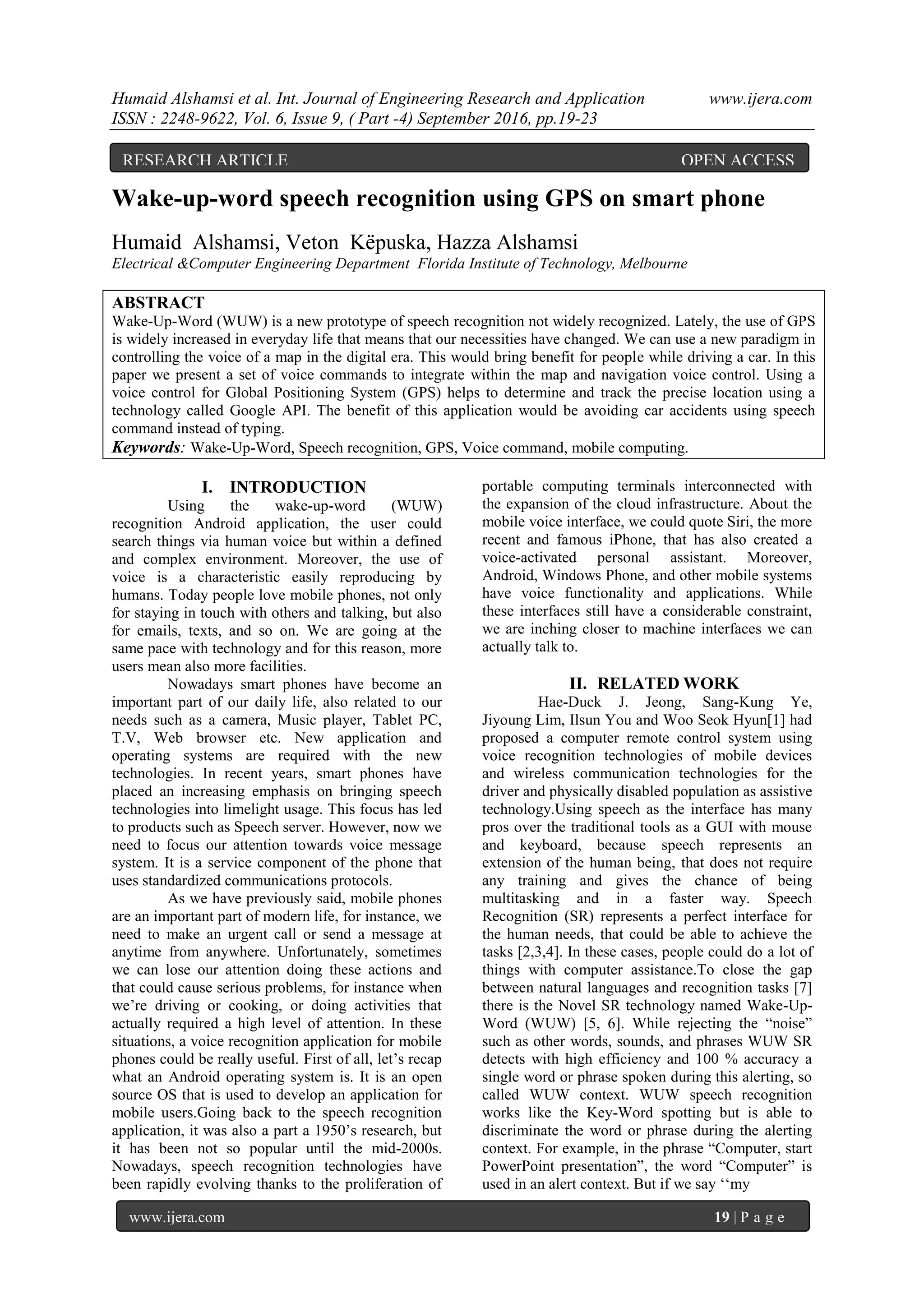 Wake-up-word speech recognition using GPS on smart phone | PDF