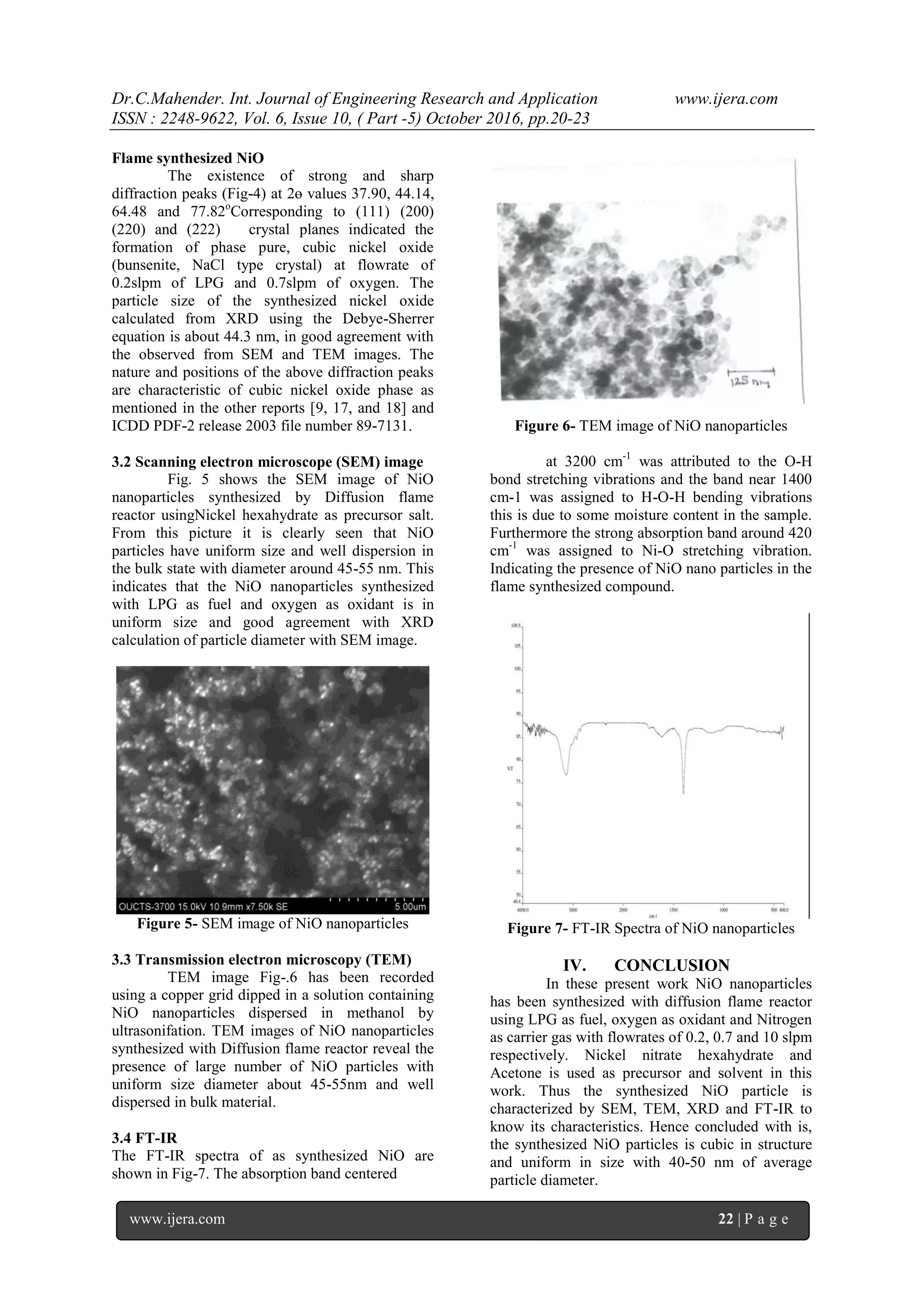 Synthesis of Nio Nanoparticles by Diffusion Flame Reactor | PDF