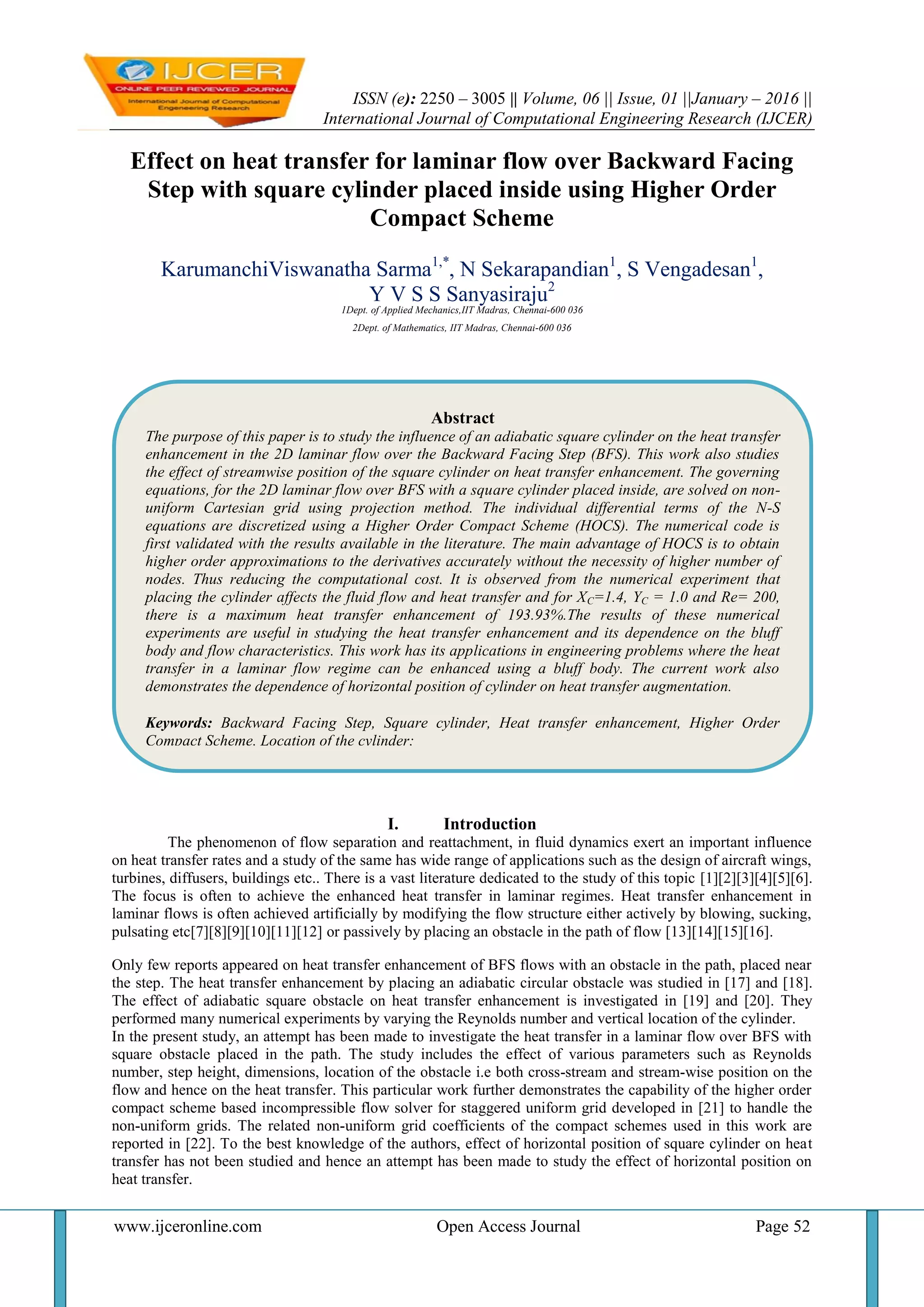 Effect on heat transfer for laminar flow over Backward Facing Step with square cylinder placed ...