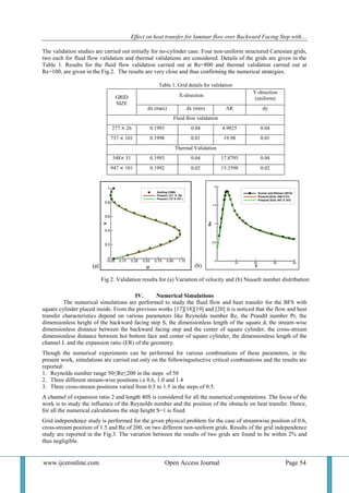 Effect on heat transfer for laminar flow over Backward Facing Step with square cylinder placed ...