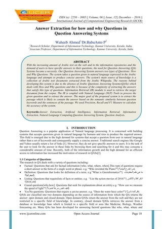 Answer Extraction for how and why Questions in Question Answering Systems | PDF