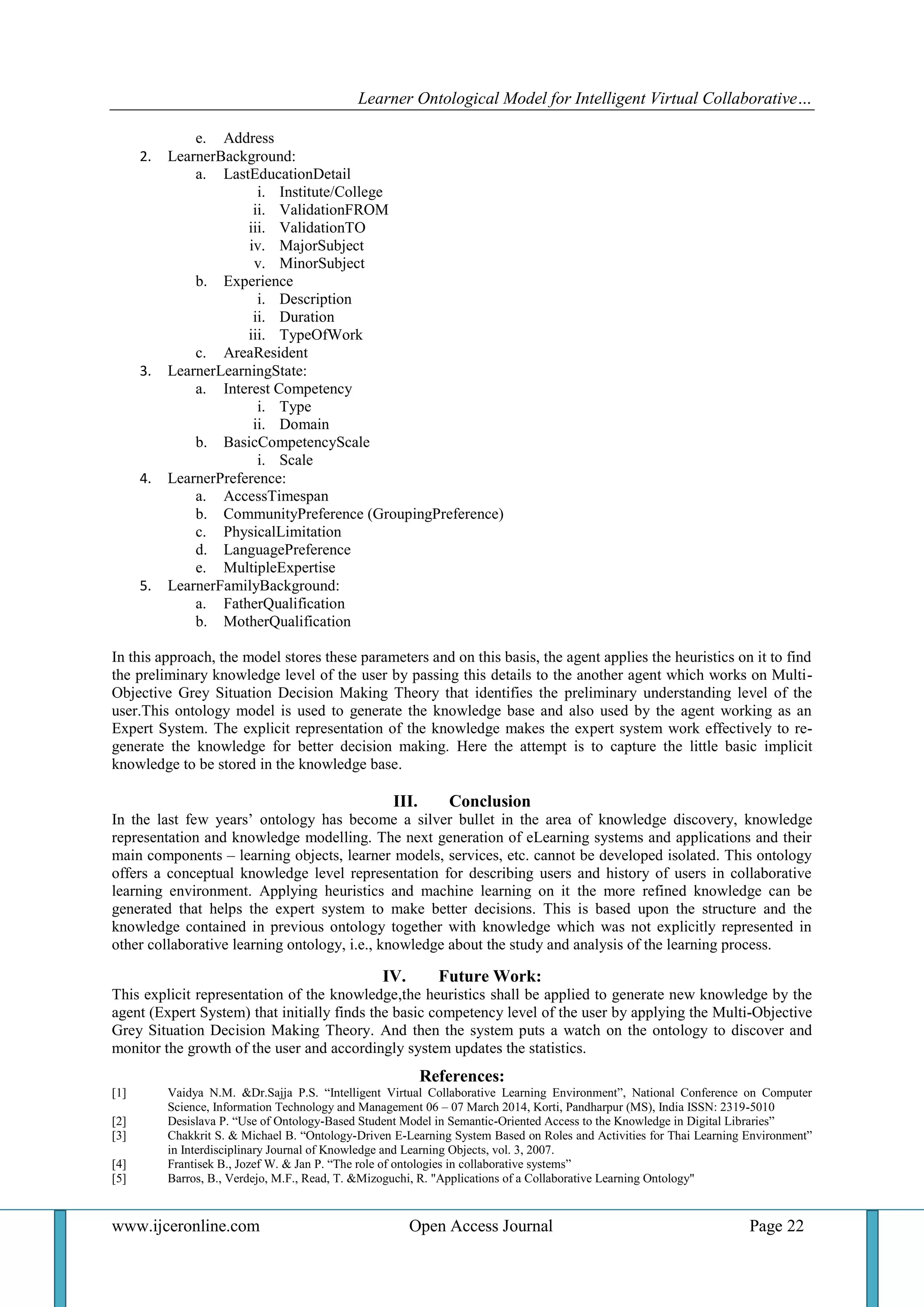 Learner Ontological Model for Intelligent Virtual Collaborative Learning Environment | PDF ...