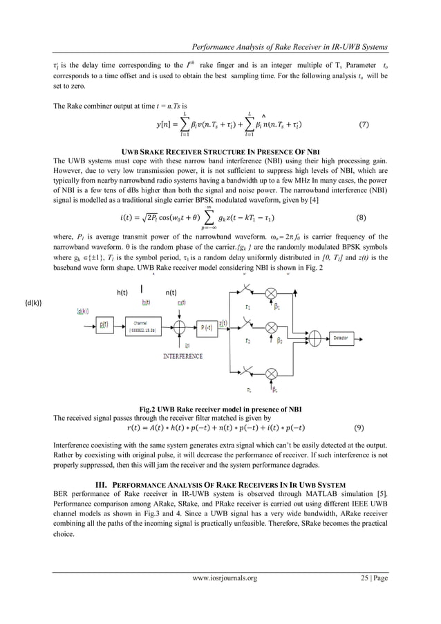 Performance Analysis of Rake Receivers in IR–UWB System | PDF