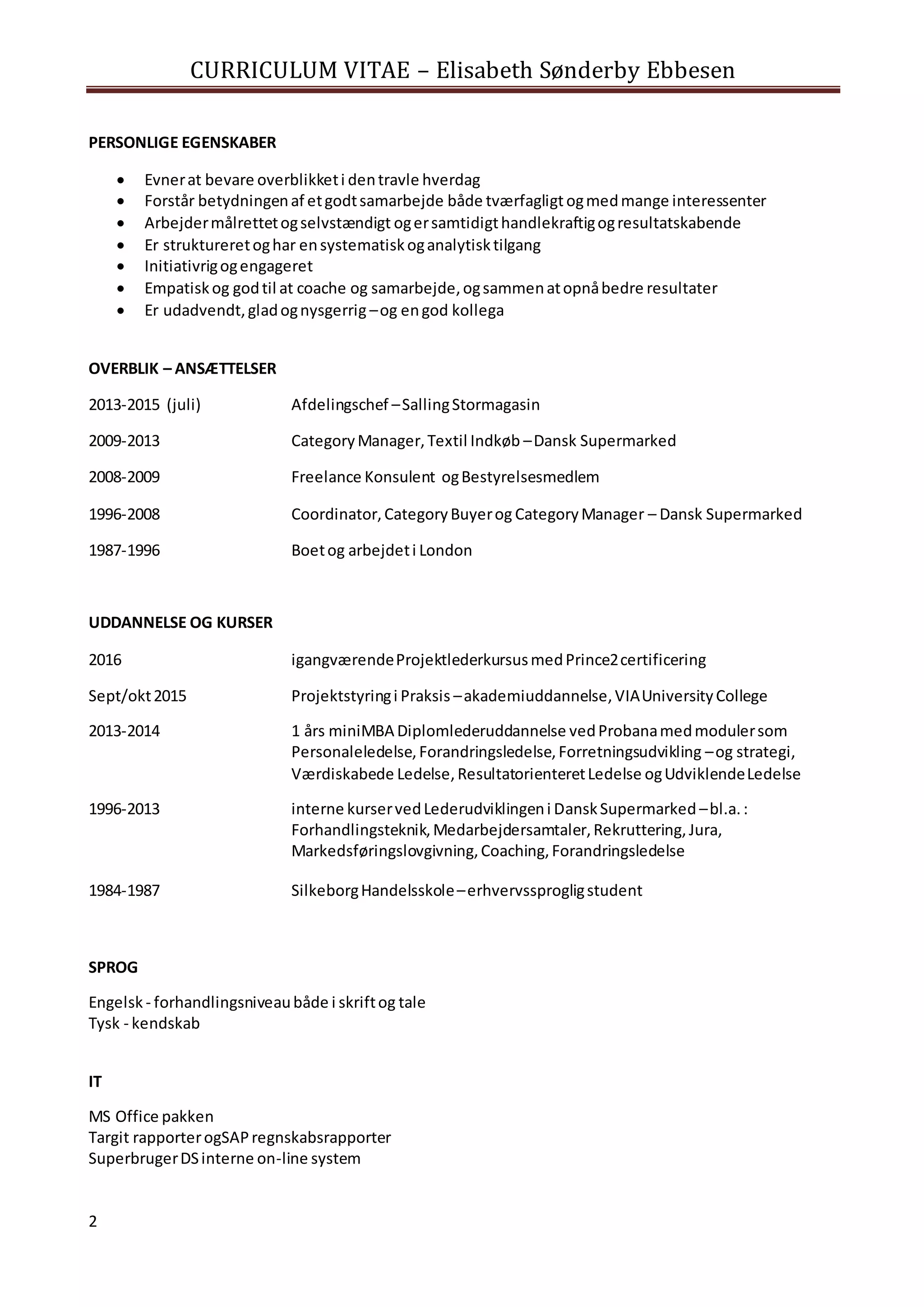 CV kompetence Elisabeth Ebbesen | DOCX