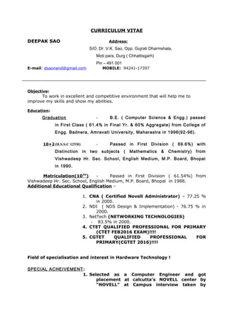 Curriculum Vitae of Deepak Sao | PDF