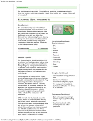 MyPlan Personality Test Report | PDF | Science