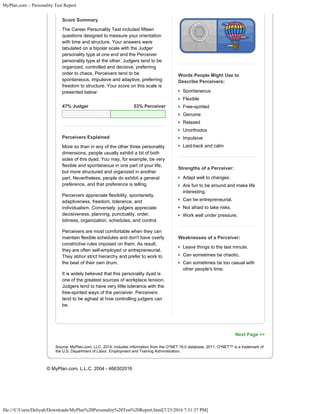 MyPlan Personality Test Report | PDF