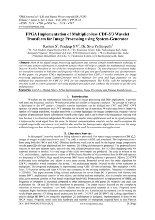 FPGA Implementation of Multiplier-less CDF-5/3 Wavelet Transform for Image Processing using ...