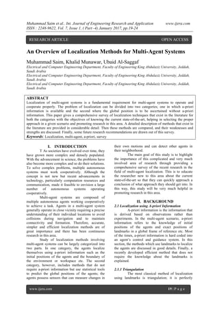 An Overview of Localization Methods for Multi-Agent Systems | PDF