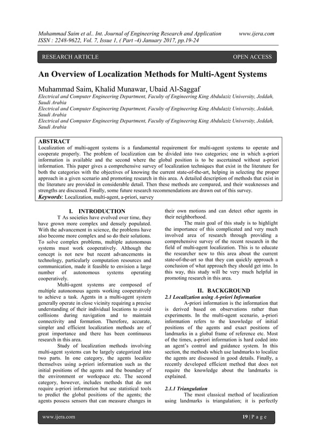 An Overview of Localization Methods for Multi-Agent Systems | PDF