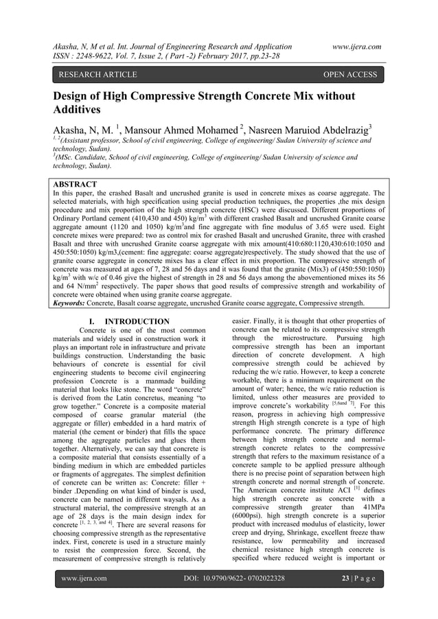 Design of High Compressive Strength Concrete Mix without Additives | PDF