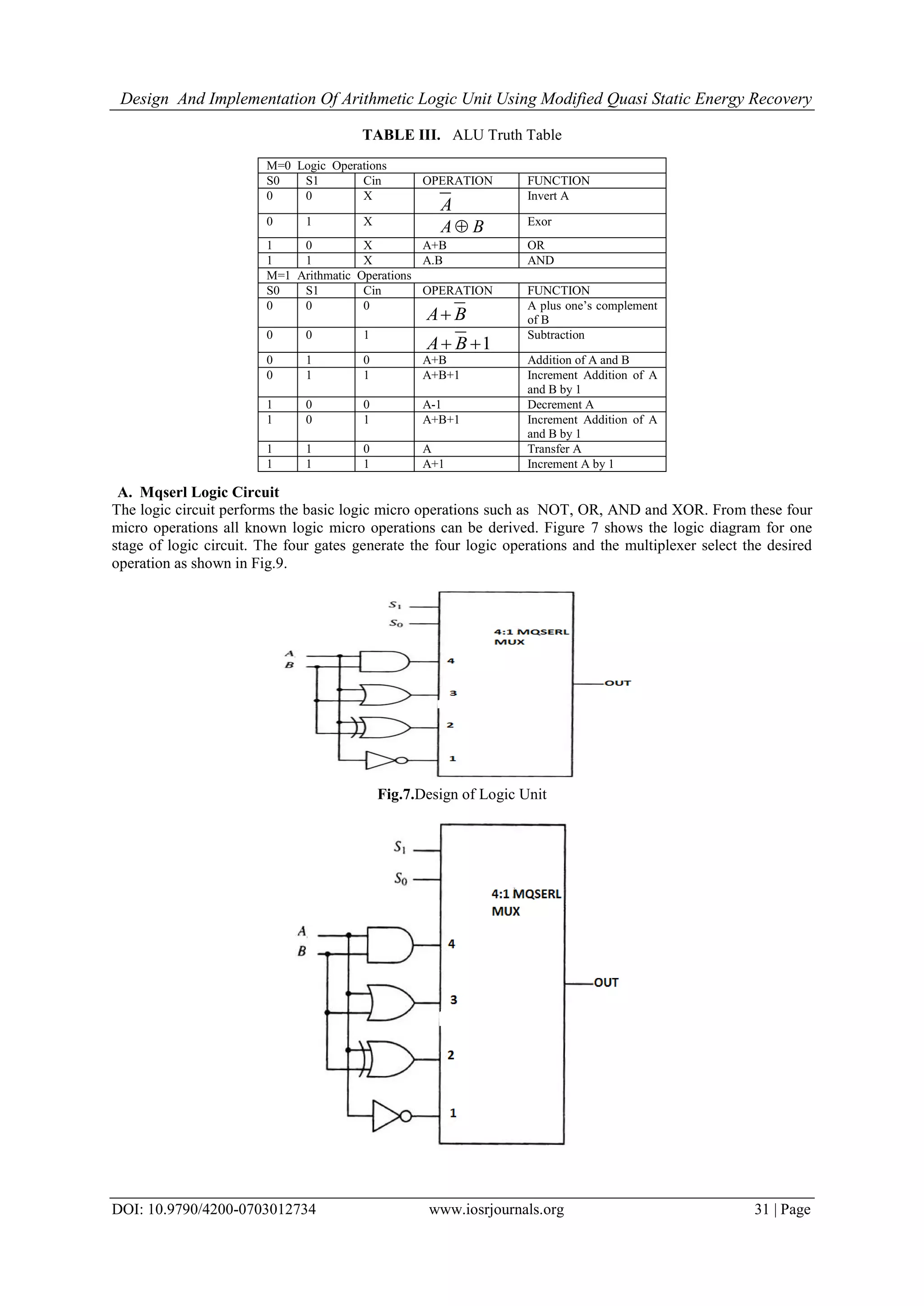 Design And Implementation Of Arithmetic Logic Unit Using Modified Quasi