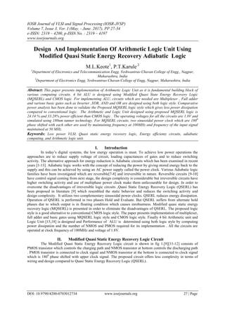 Design And Implementation Of Arithmetic Logic Unit Using Modified Quasi Static Energy Recovery ...