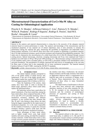 Microstructural Characterization of Co-Cr-Mo-W Alloy as Casting for Odontological Application | PDF