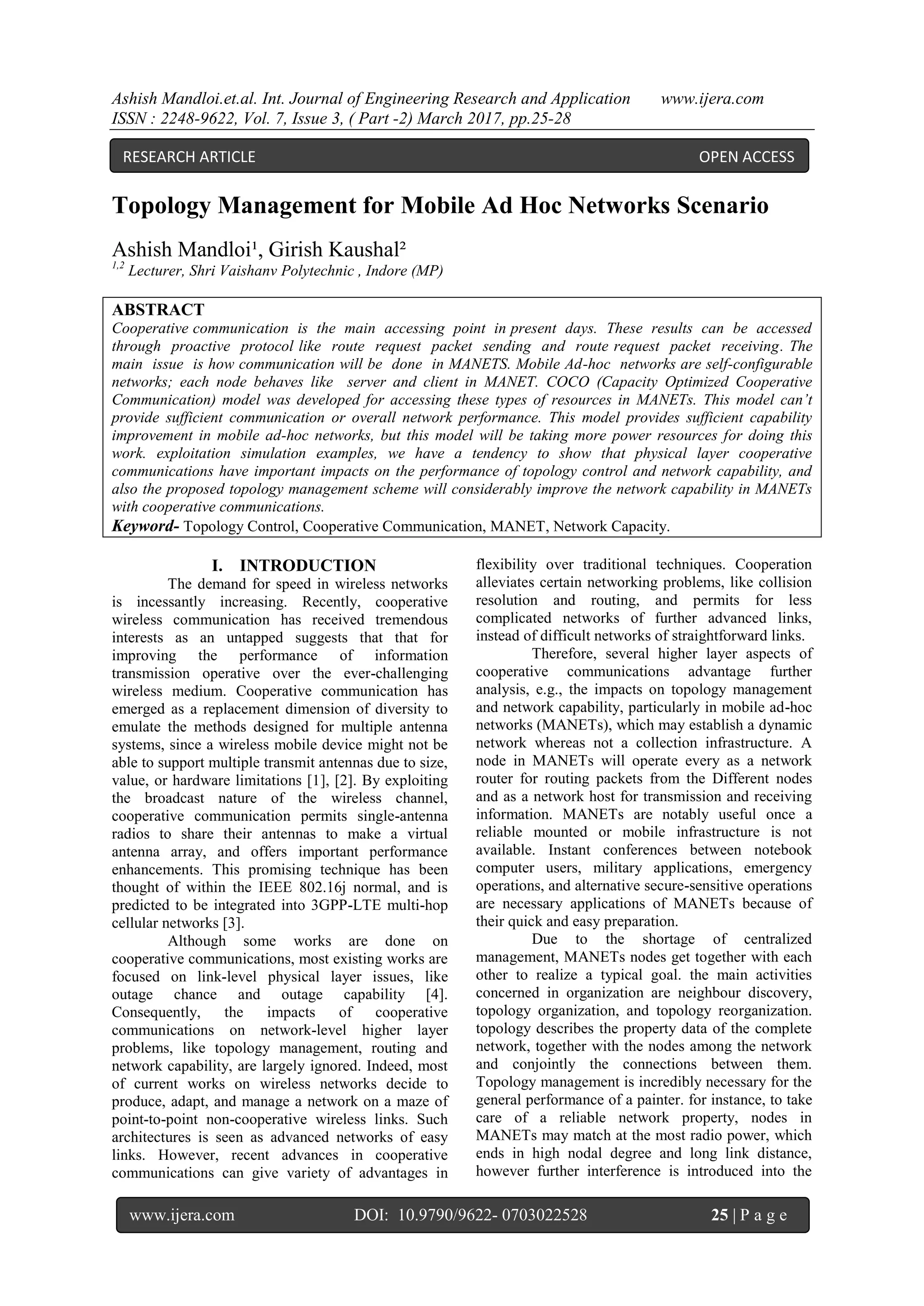 Topology Management For Mobile Ad Hoc Networks Scenario Pdf