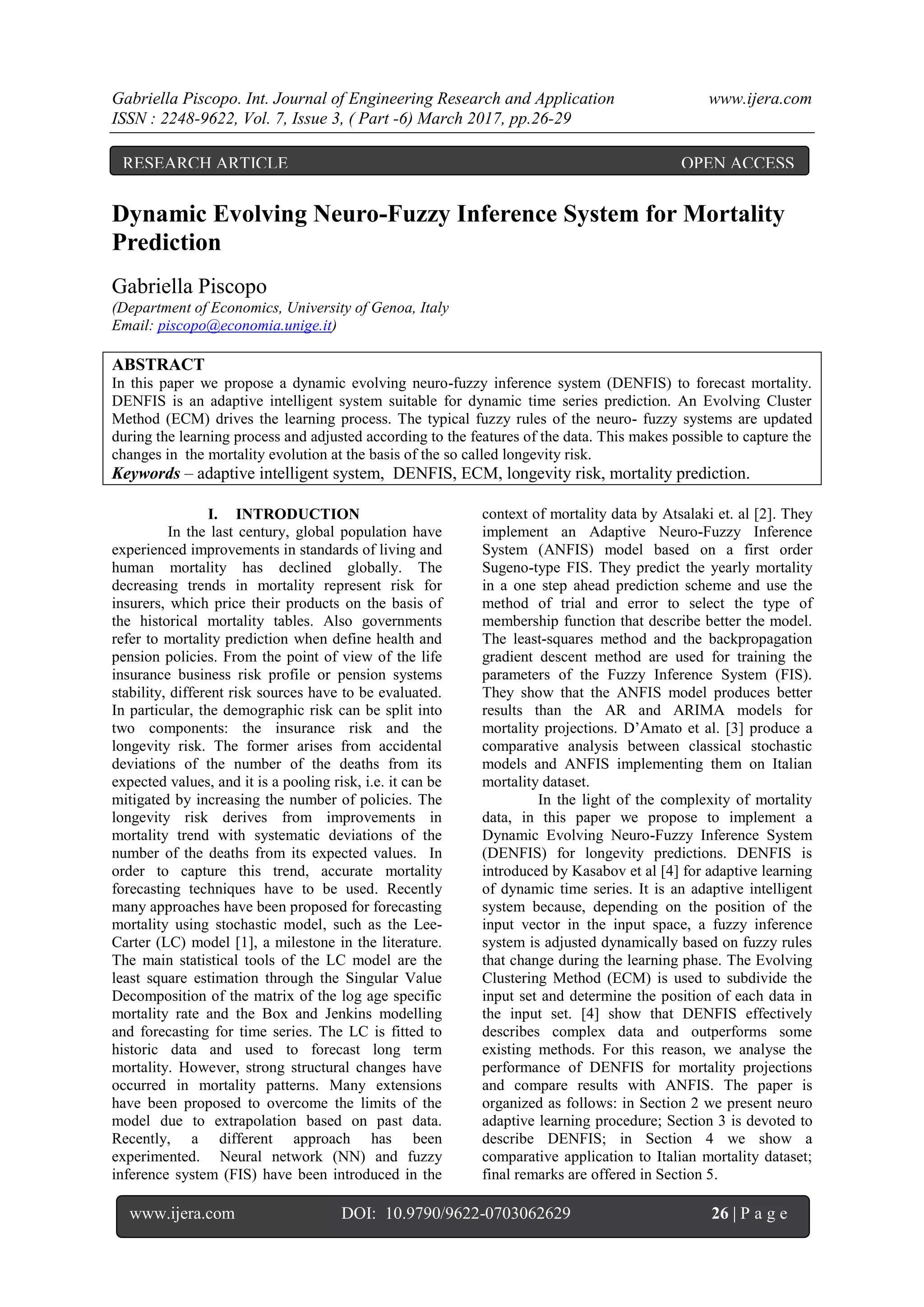 Dynamic Evolving Neuro-Fuzzy Inference System for Mortality Prediction | PDF