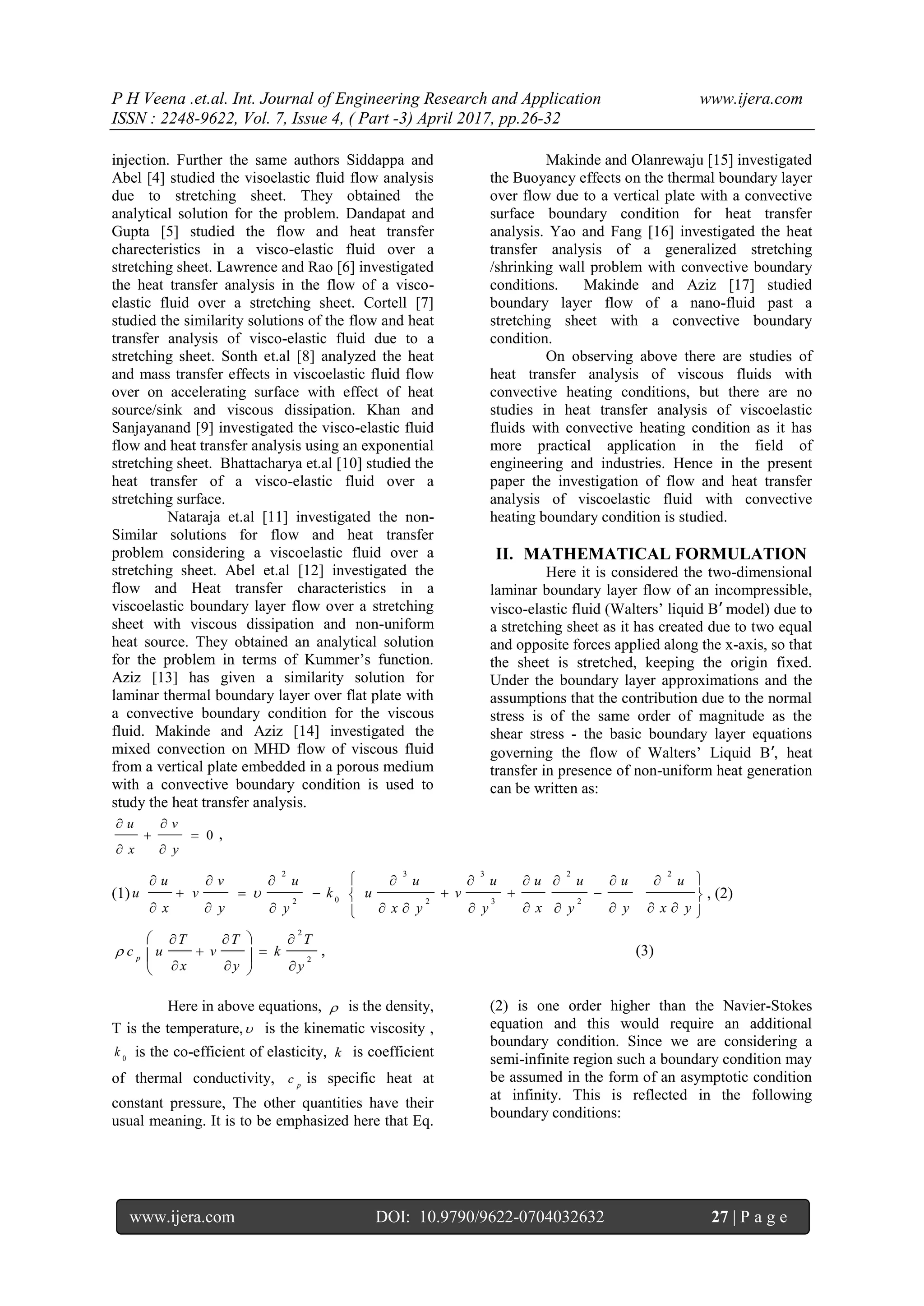 Non-Newtonian Visco-elastic Heat Transfer Flow Past a Stretching Sheet with Convective Boundary ...