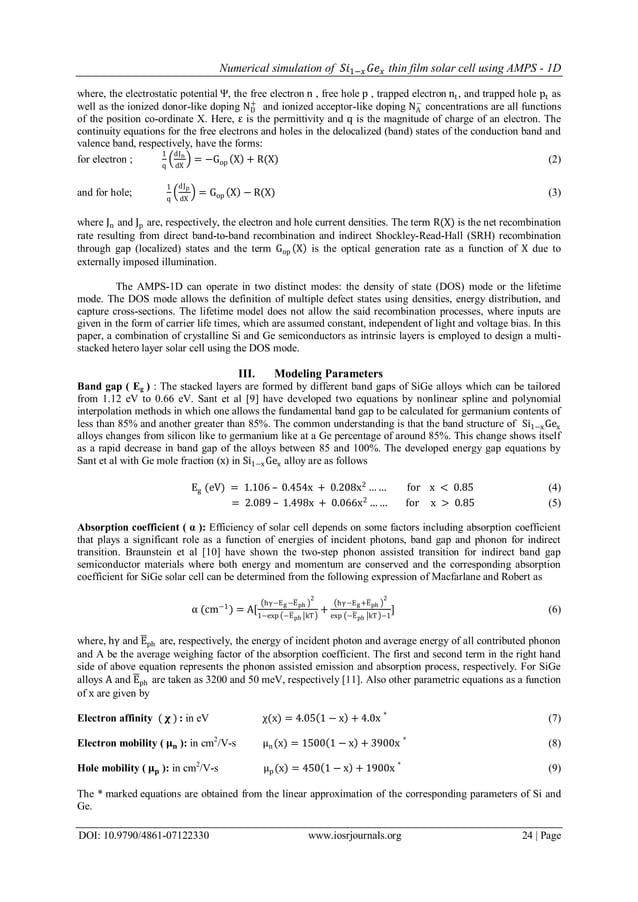 Numerical Simulation of 퐒퐢ퟏ−퐱퐆퐞퐱 Thin Film Solar Cell Using AMPS - 1D | PDF