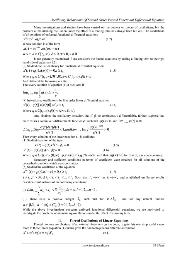 Oscillatory Behaviors of Second Order Forced Functional Differential Equation. | PDF | Physics ...