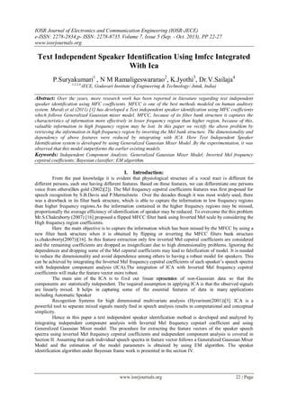 Text Independent Speaker Identification Using Imfcc Integrated With Ica | PDF