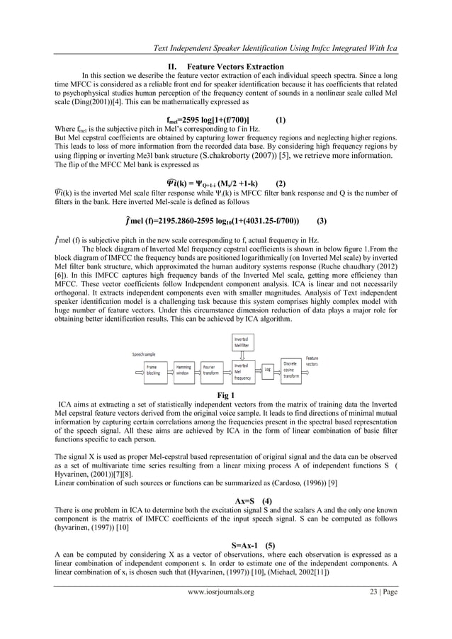 Text Independent Speaker Identification Using Imfcc Integrated With Ica | PDF