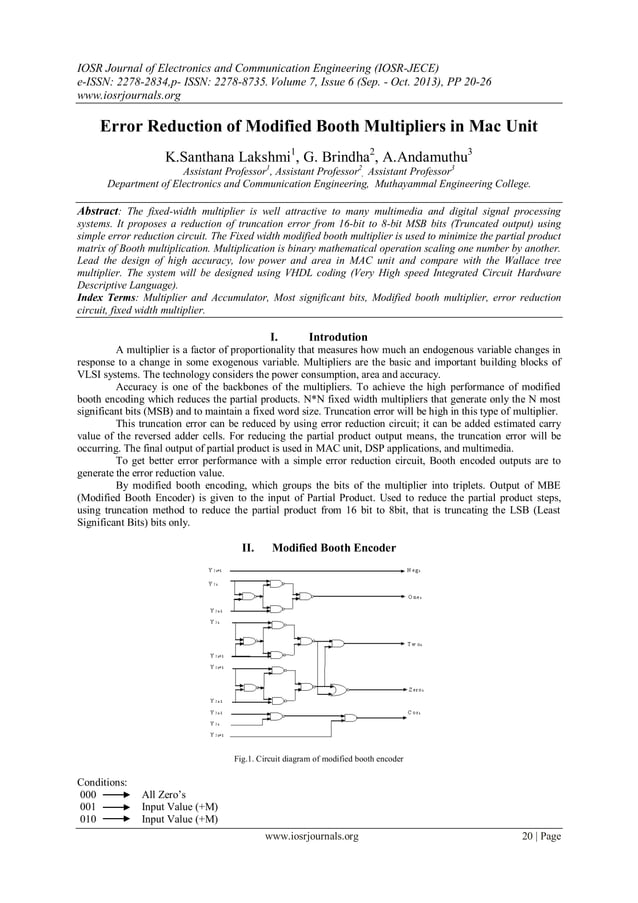 Error Reduction of Modified Booth Multipliers in Mac Unit | PDF