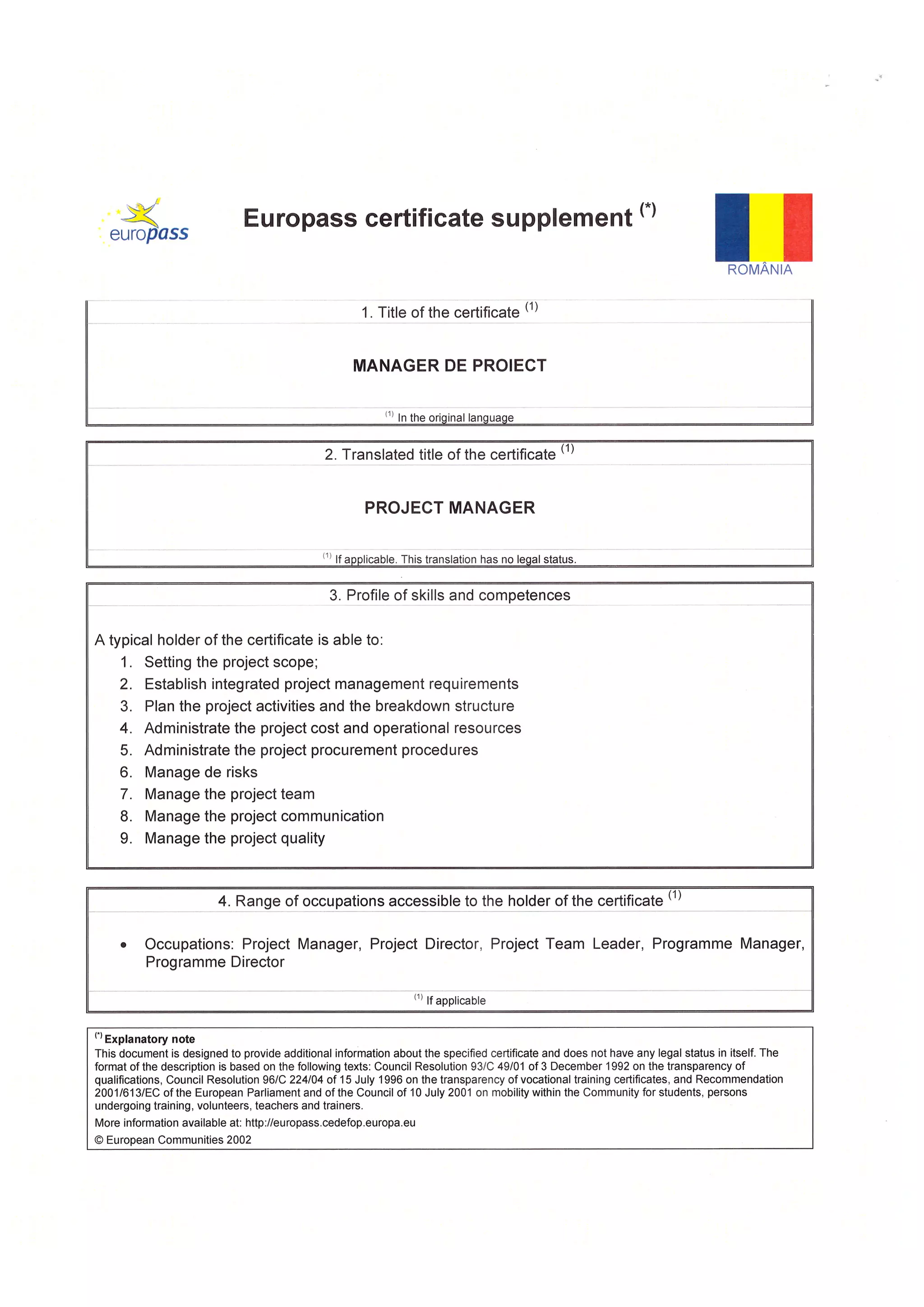 DG-European Project Manager certificate | PDF