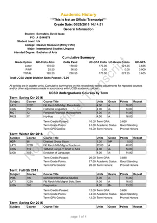 David Bernstein Unofficial Transcript | PDF