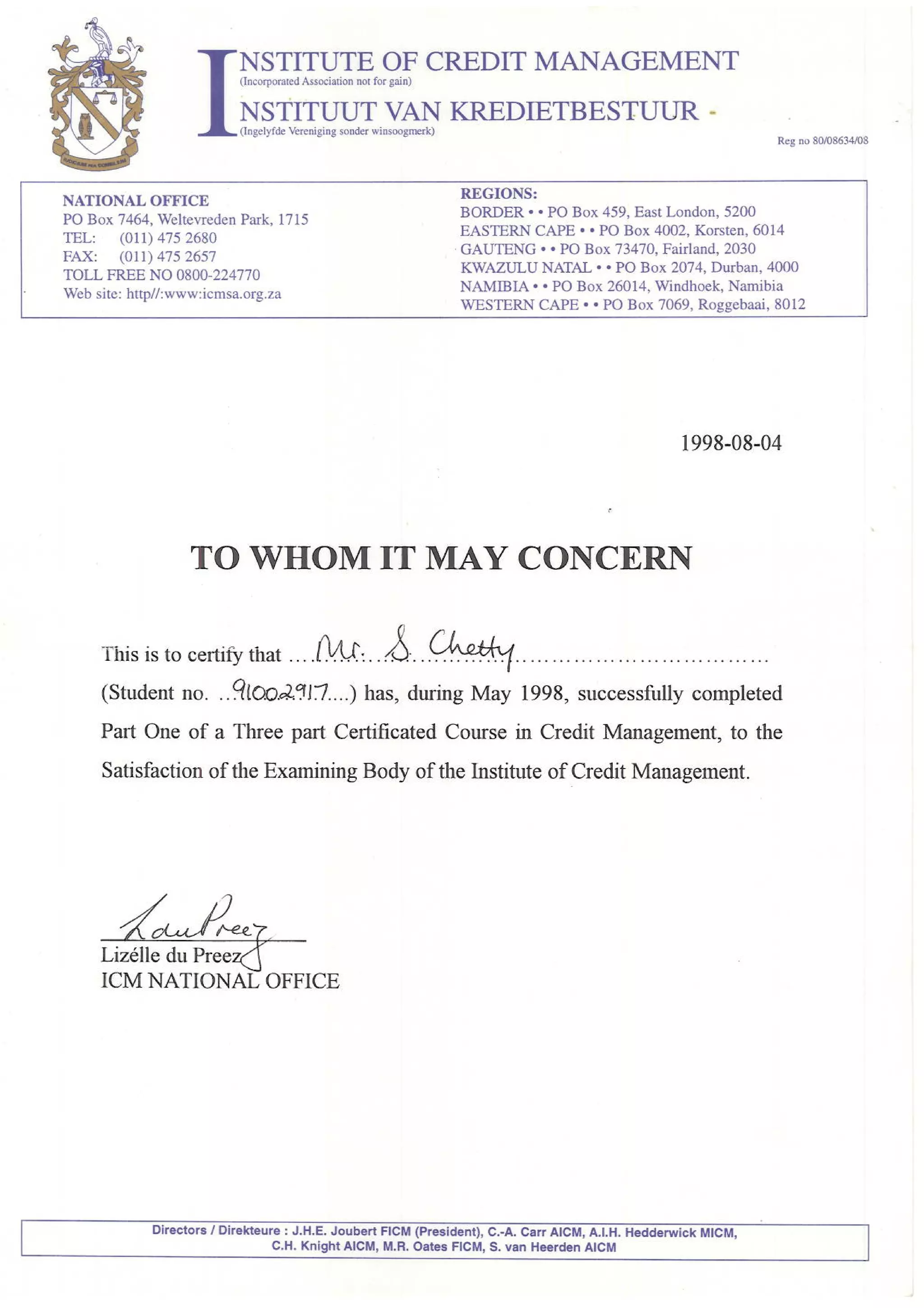 Credit Management Certificates Cr 1-2-3 | PDF
