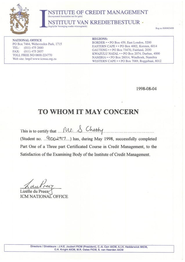 Credit Management Certificates Cr 1-2-3 | PDF