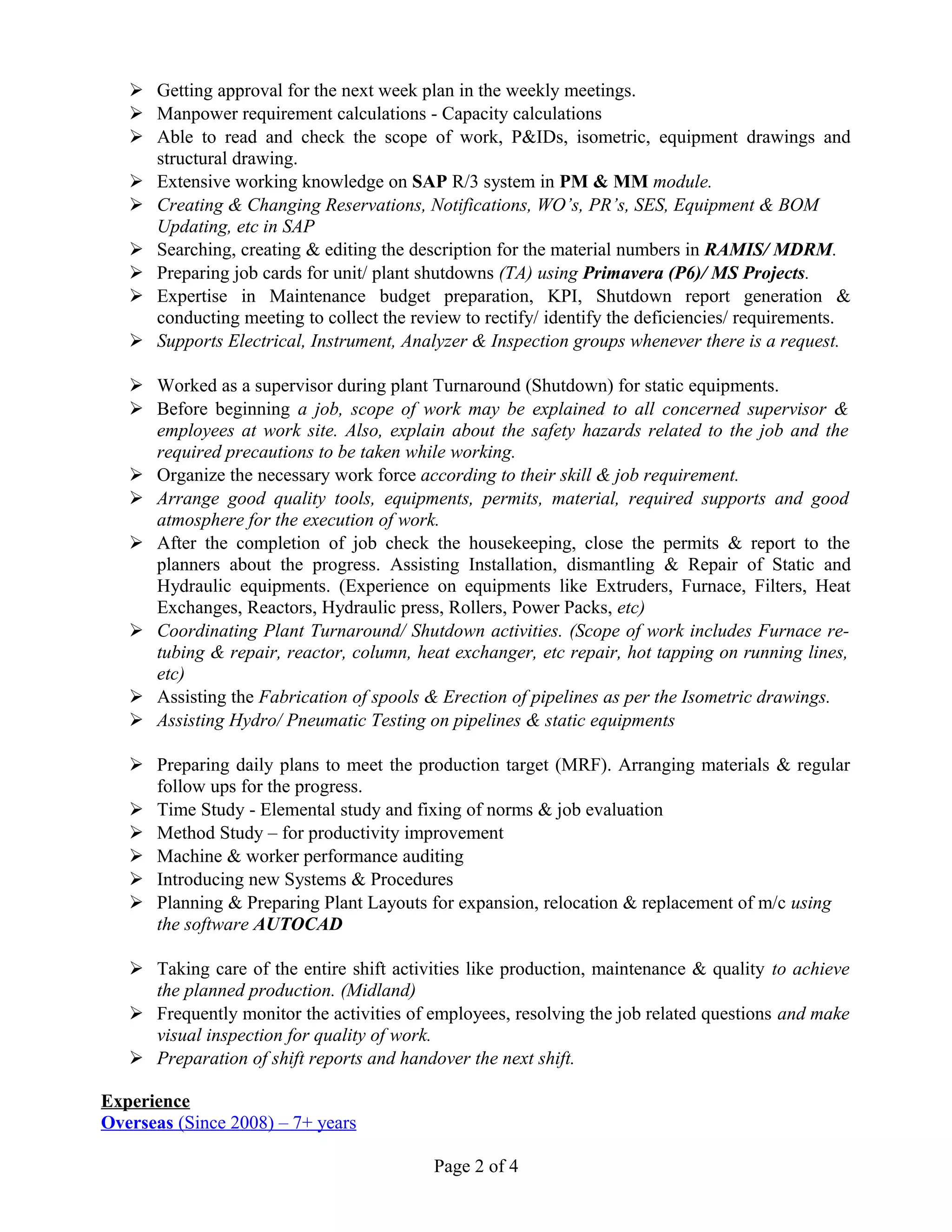 CV of Planning Engineer-15 | DOC