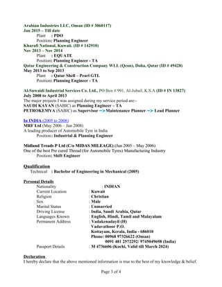 CV of Planning Engineer-15 | DOC