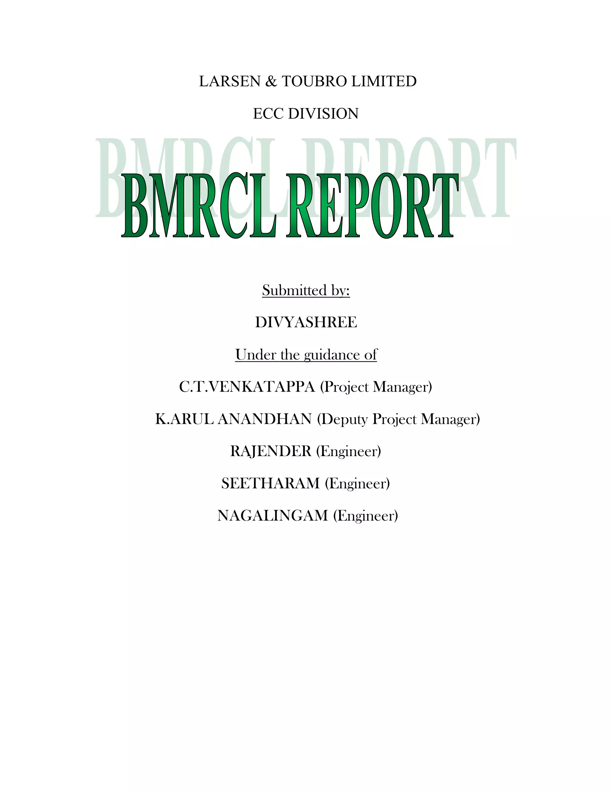 BMRCL In-Plant Training Report | PDF