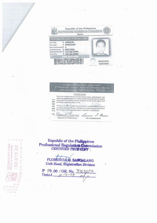 PRC Certified True Copy of Professional ID | PDF