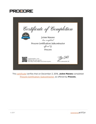 Procore Subcontractor Certification | PDF