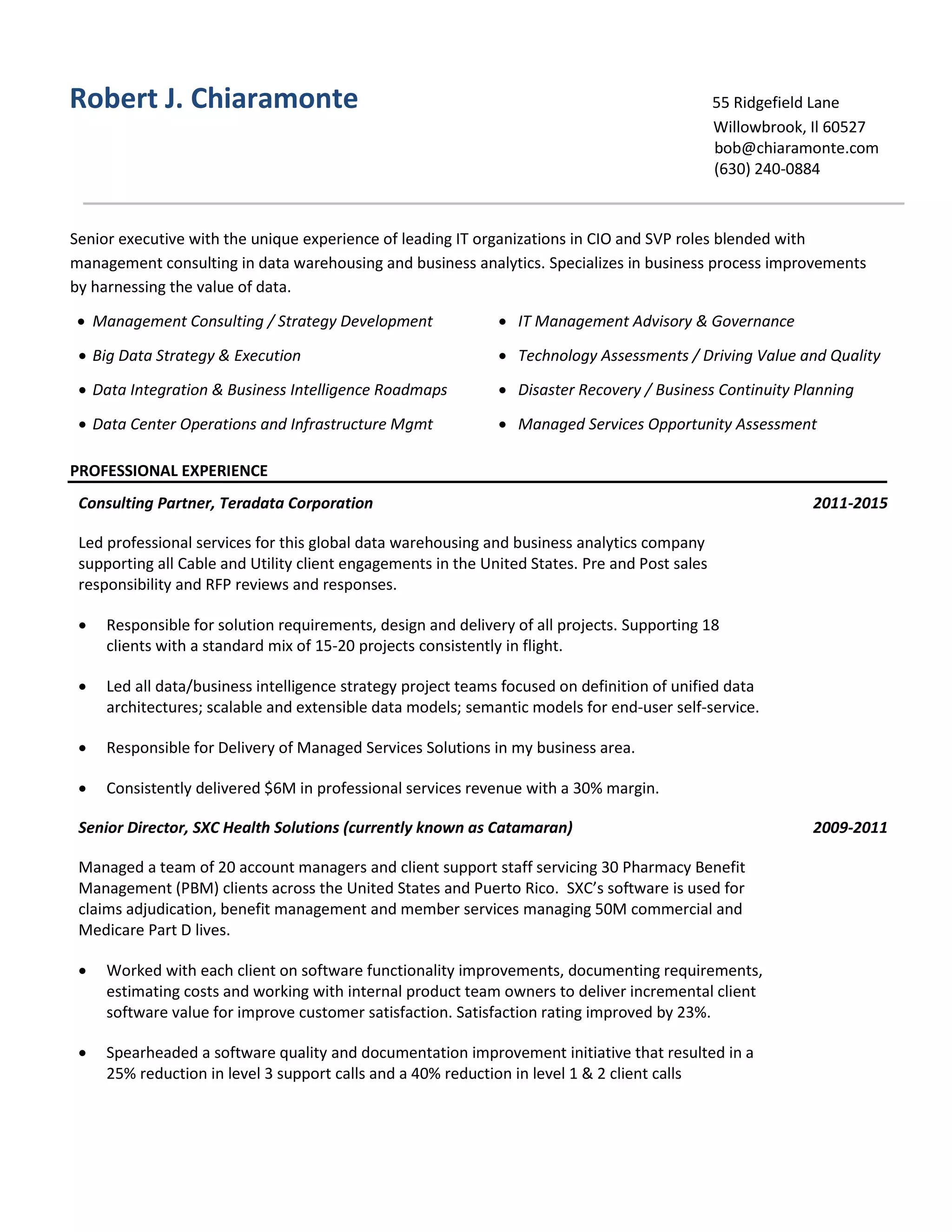 Bob Chiaramonte Resume 2016-01 | PDF