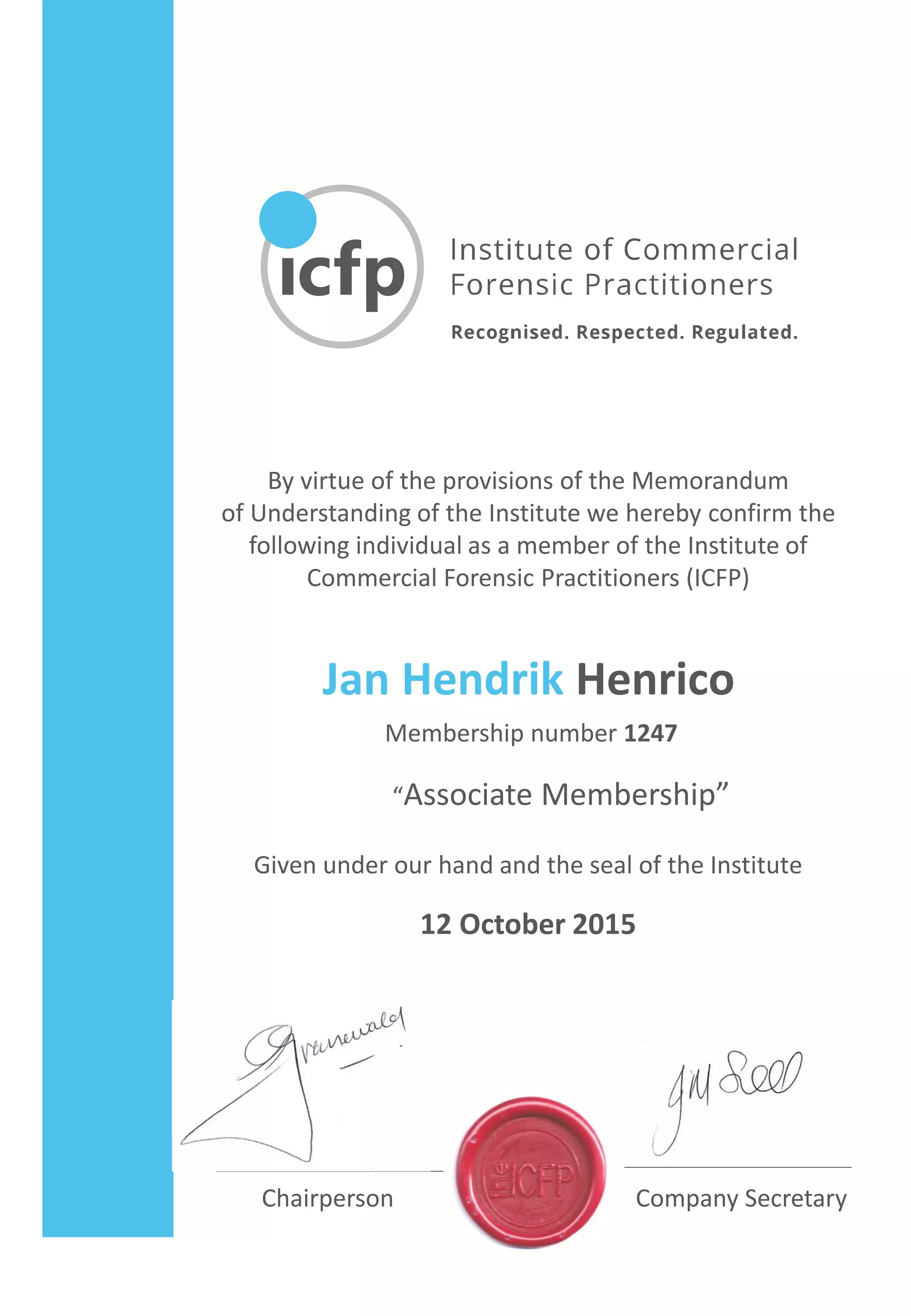 ICFP associate membership certificate | PDF