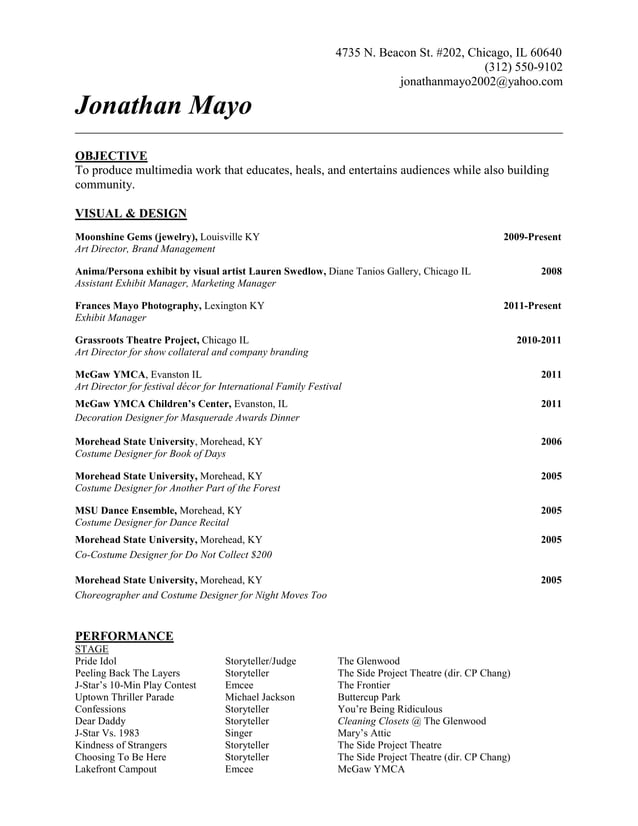 Jonathan Mayo Artist CV 12.13.16 | Theater Venues | Attractions
