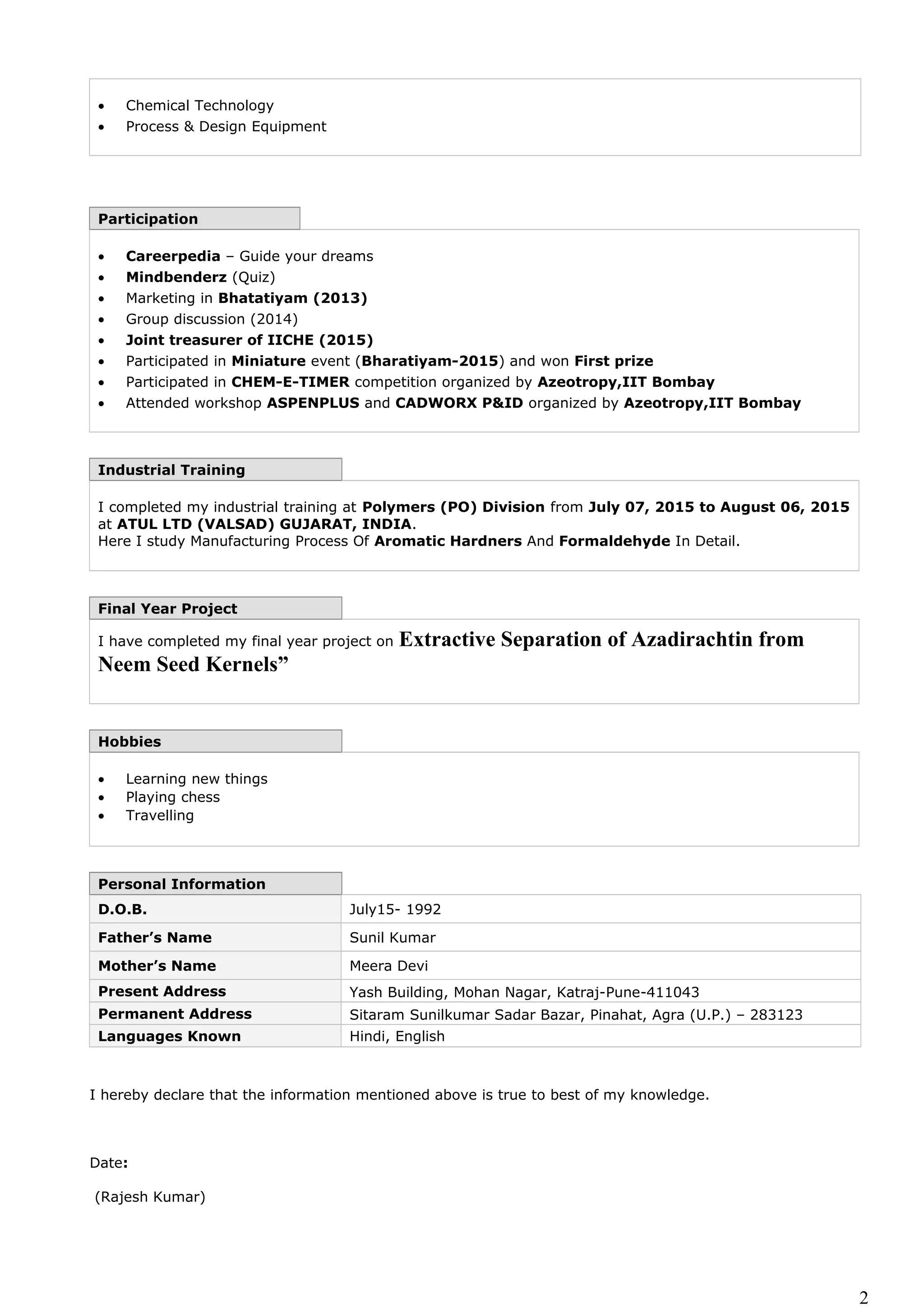 Rajesh resume | DOC