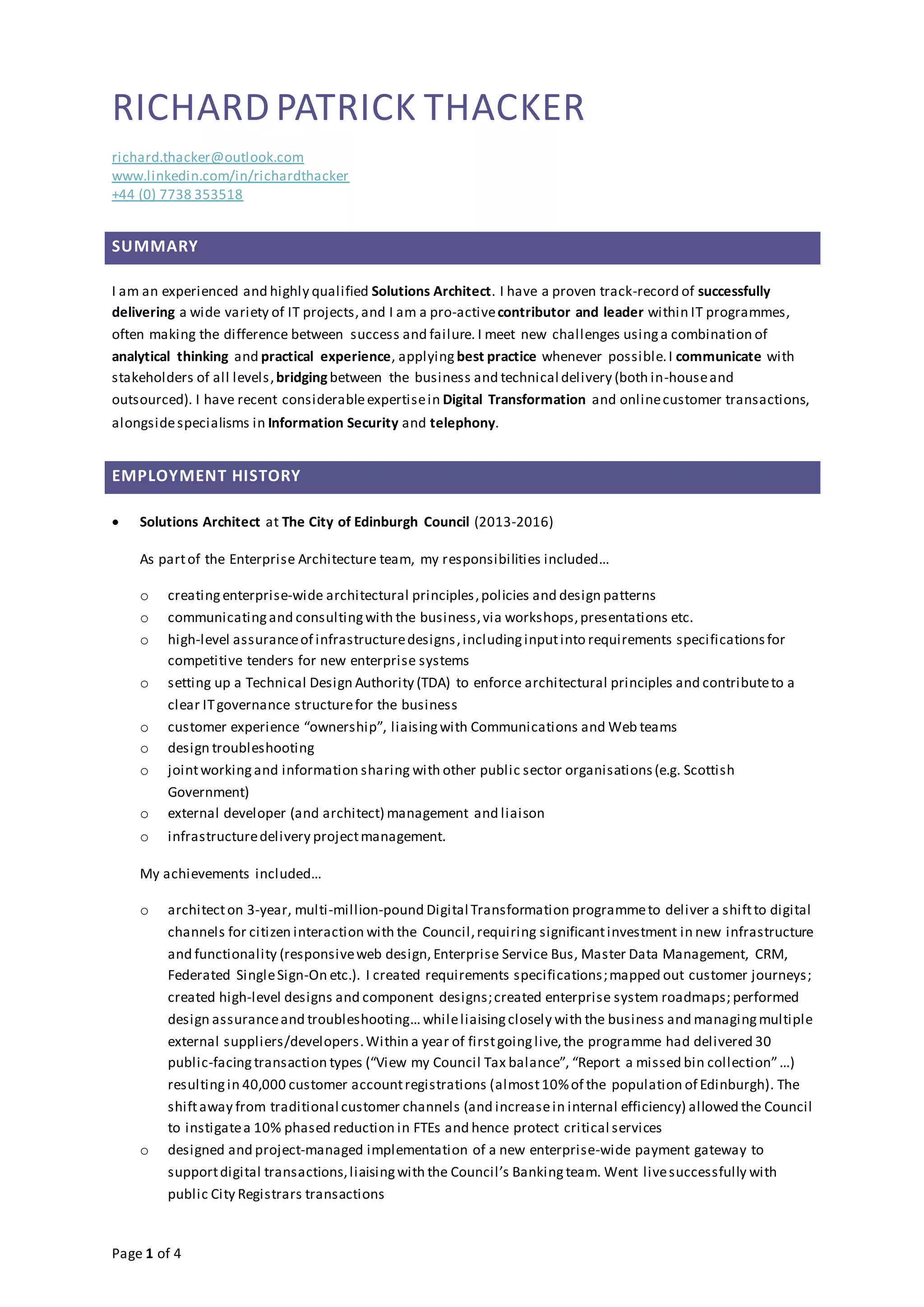 CV for Richard Patrick Thacker | PDF