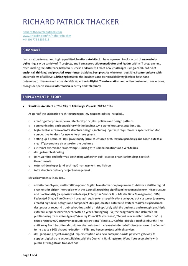 CV for Richard Patrick Thacker | PDF
